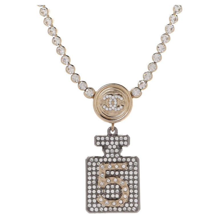 CHANEL NEW Crystal Charm 5 Perfume Bottle Gold Metal Chain Link ...