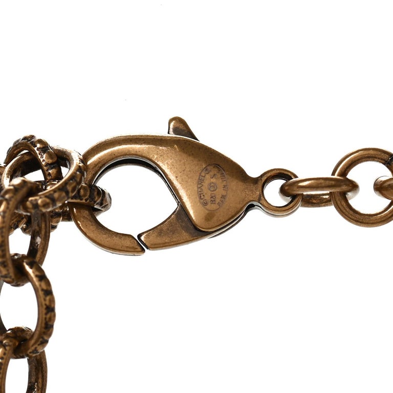 CHANEL NEW Crystal Charm Name Plate Logo Gold Metal Chain Link Necklace ...