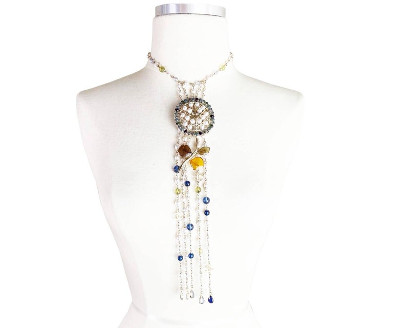 Chanel New Gold CC Colorful Flower Choker Long Dangle Beads Pearl ...