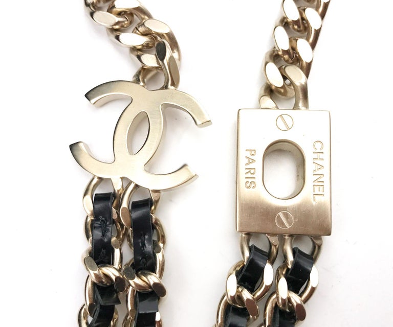 Chanel New Gold Chain Leather Long Necklace Removable Brooch Set For ...