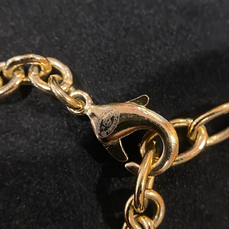 Chanel New Gold Tone Chain Dog Tag Style CC Logo Rhinestone Necklace ...