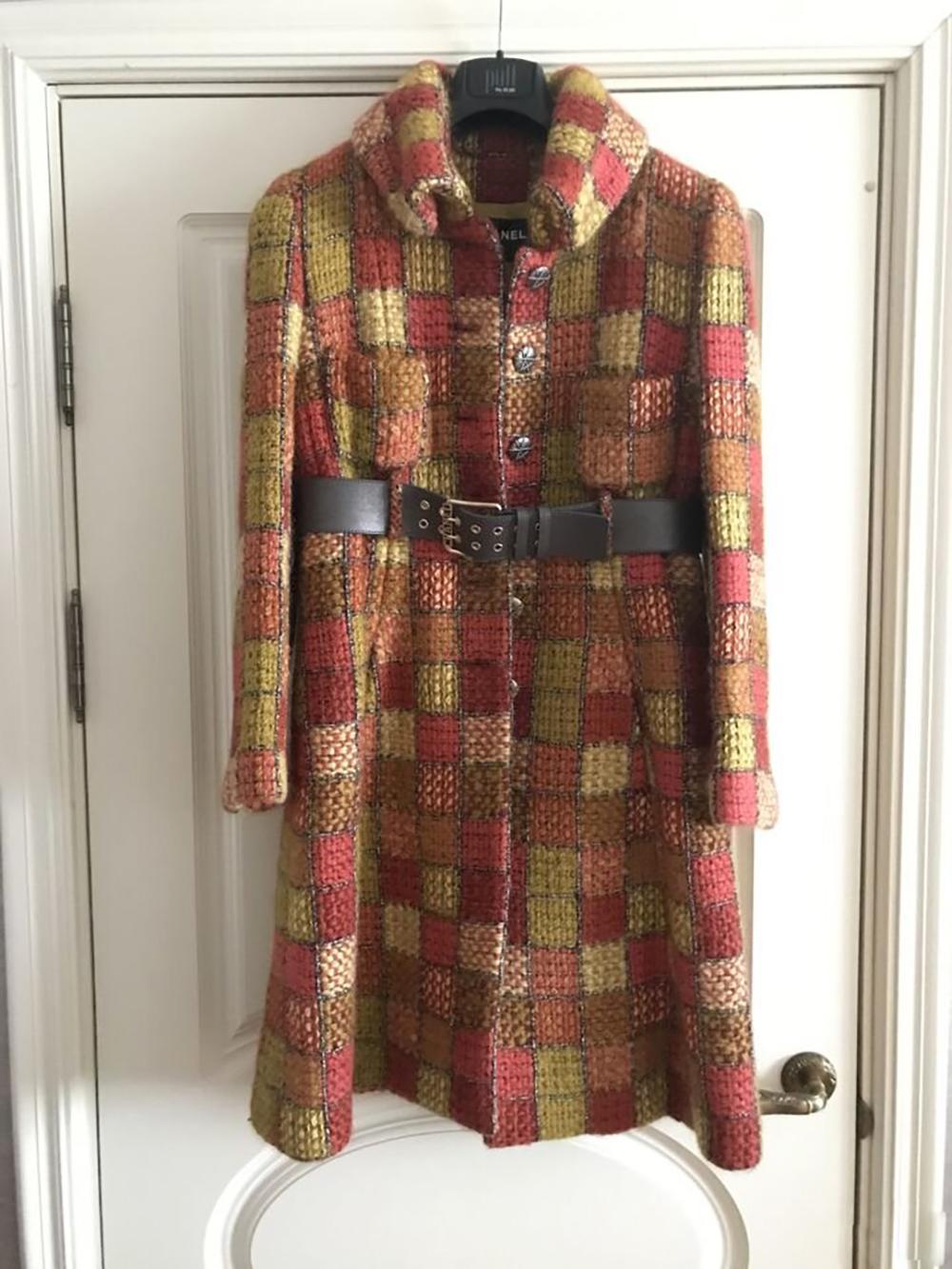 Chanel New Hamburg Collection Belted Tweed Coat For Sale at 1stDibs