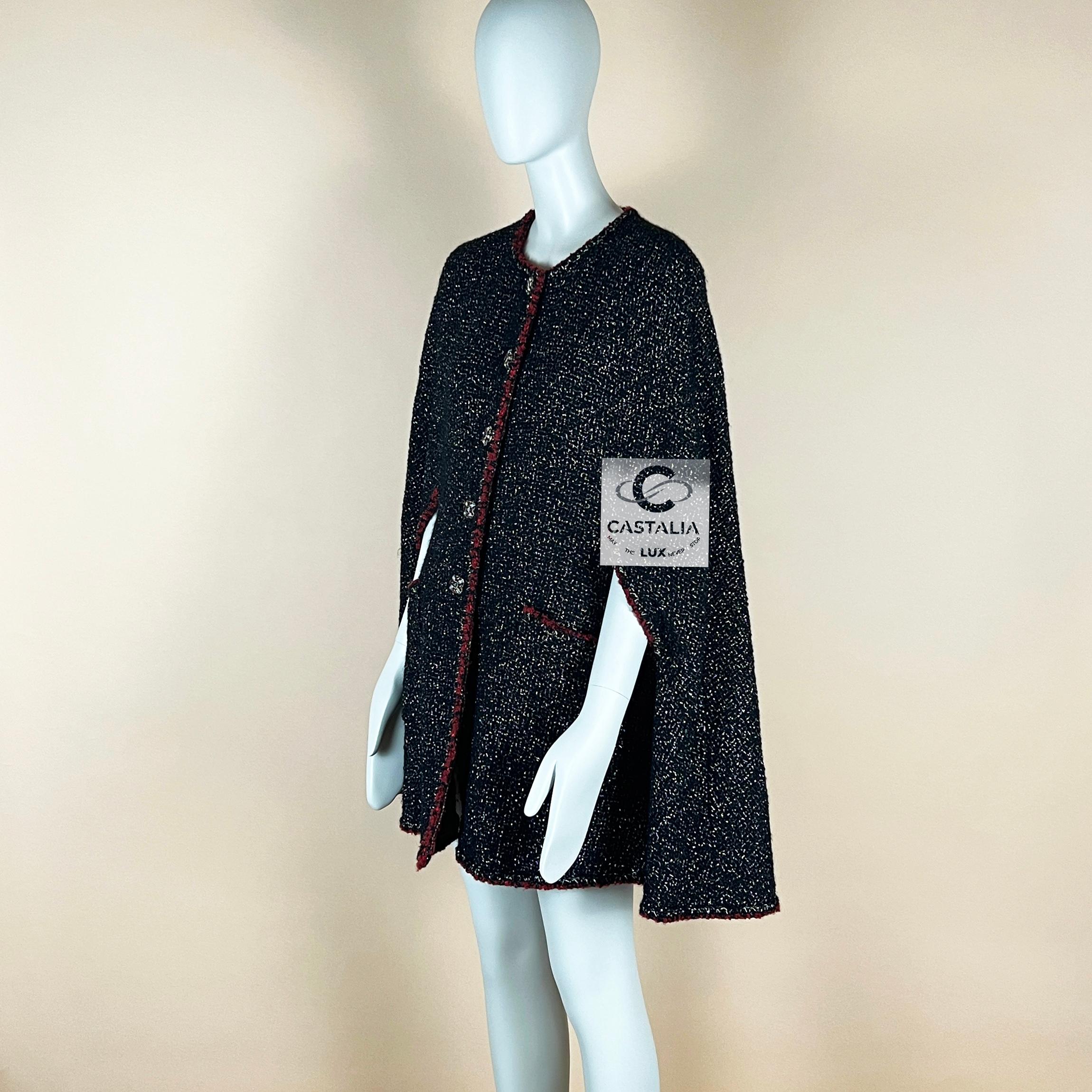 Chanel New Iconic CC Jewel Buttons Black Tweed Cape Jacket For Sale at 1stDibs