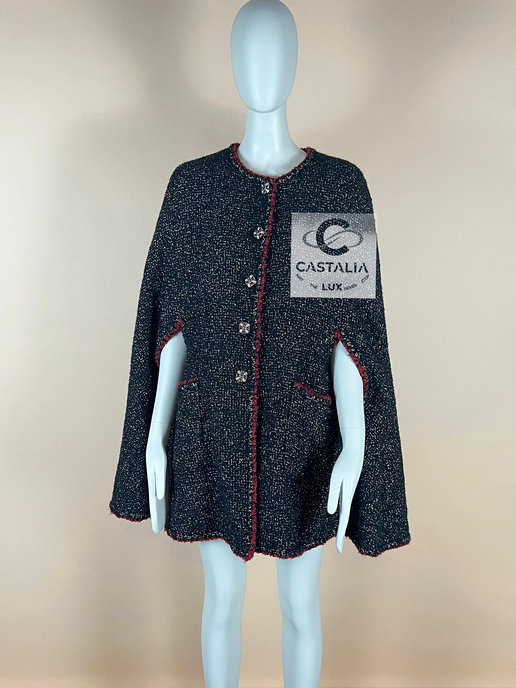 Chanel New Iconic CC Jewel Buttons Black Tweed Cape Jacket For Sale at ...