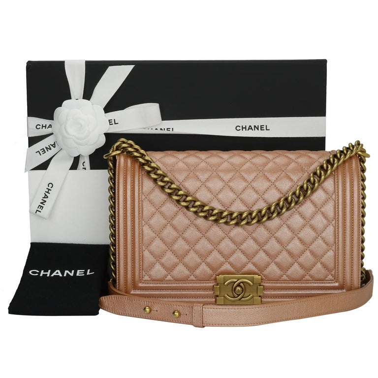 CHANEL New Medium Quilted Boy Bag Iridescent Rose Gold Calfskin with ...