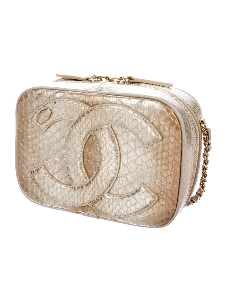 Chanel NEW Nude Gold Python Exotic Top Handle Satchel Shoulder Bag in ...