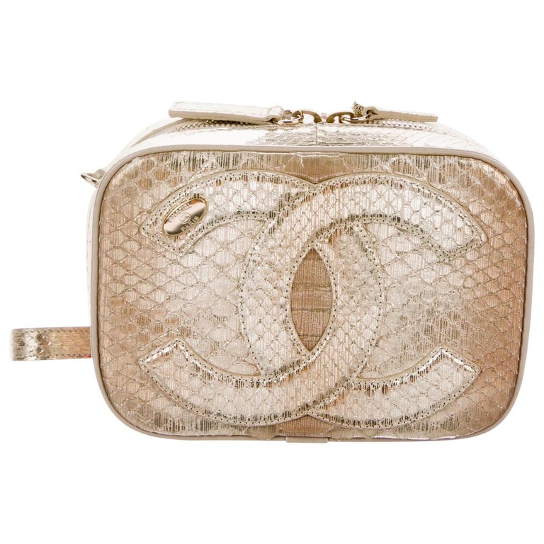 Chanel NEW Nude Gold Python Exotic Top Handle Satchel Shoulder Bag in ...