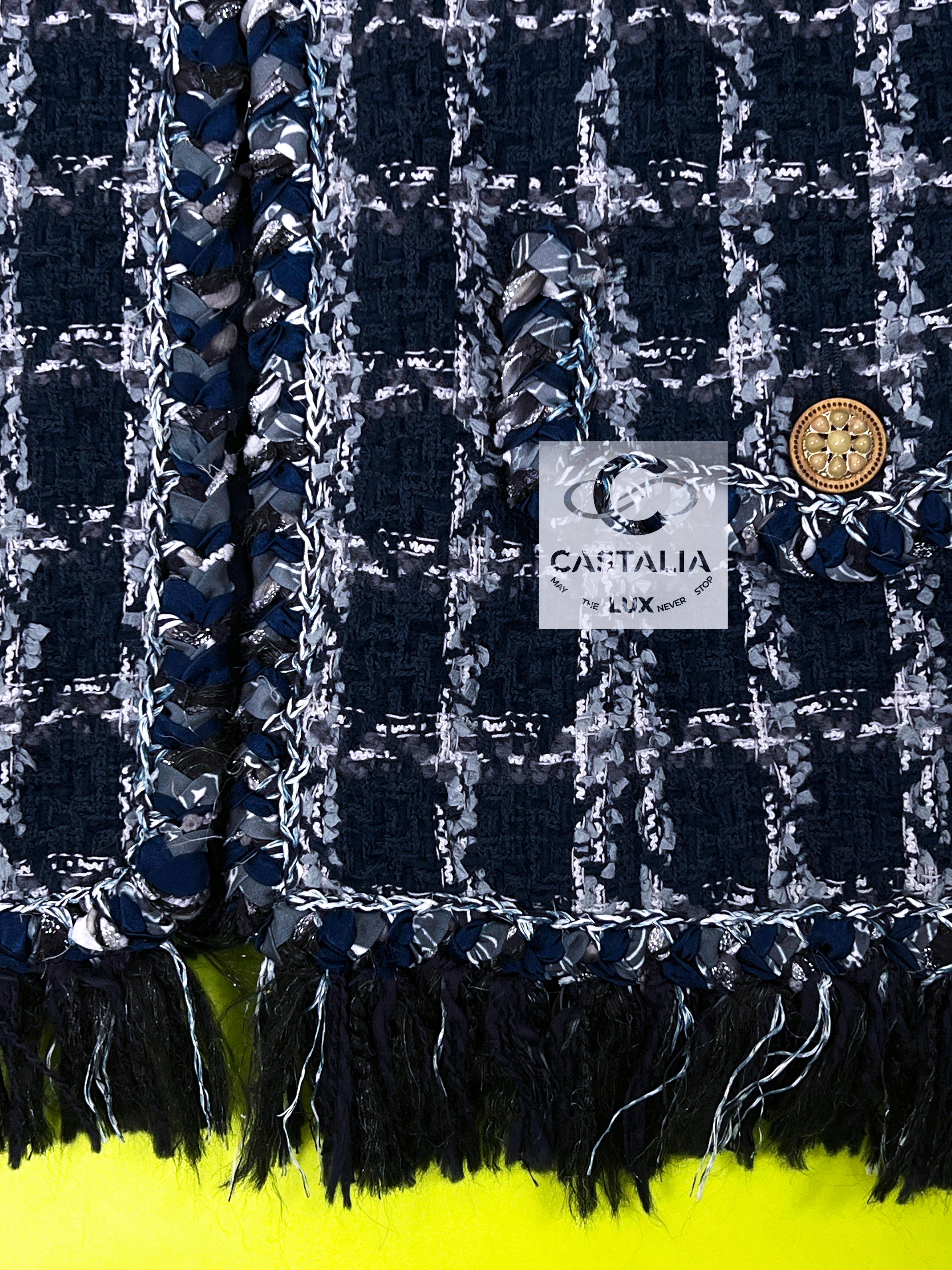 Chanel New Paris / DALLAS Navy Fringe Tweed Jacket 36 FR For Sale at ...