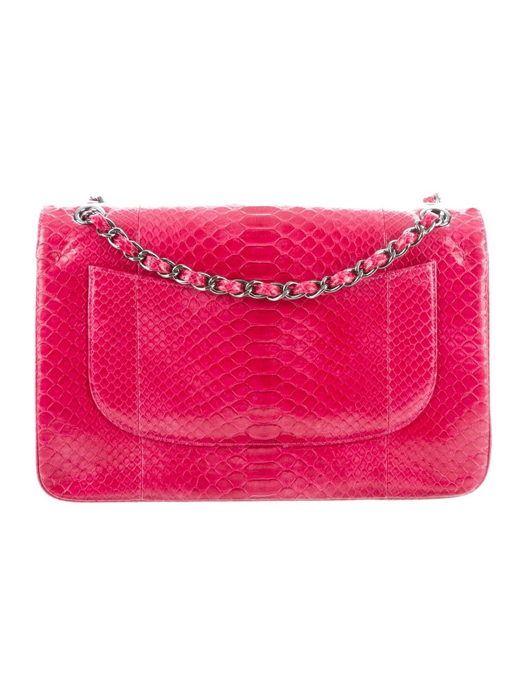 Chanel NEW Pink Snakeskin Exotic Skin Leather Silver Evening Shoulder ...
