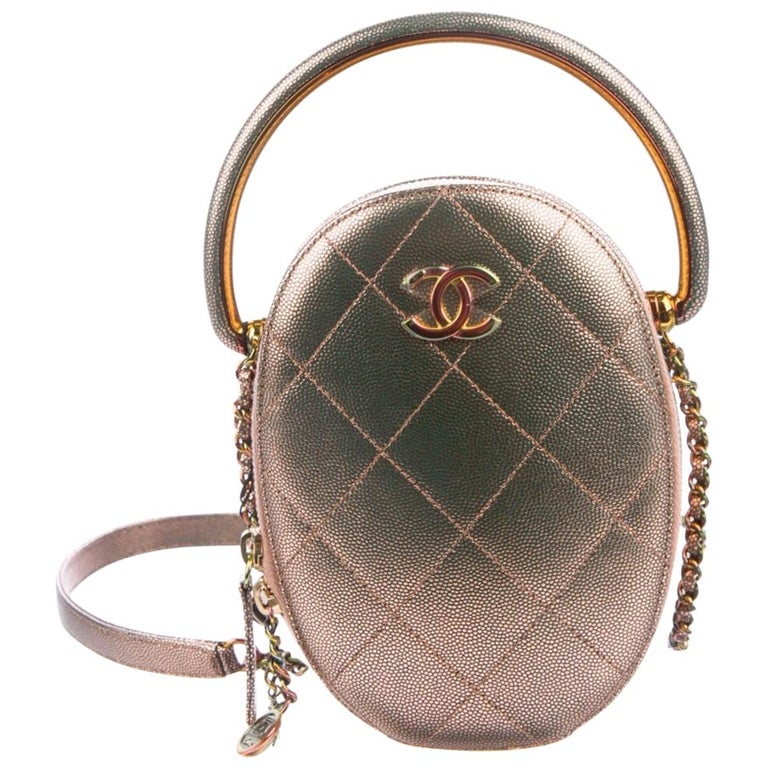 Chanel NEW Rose Gold Rainbow Quilted Top Handle Evening Shoulder Flap ...