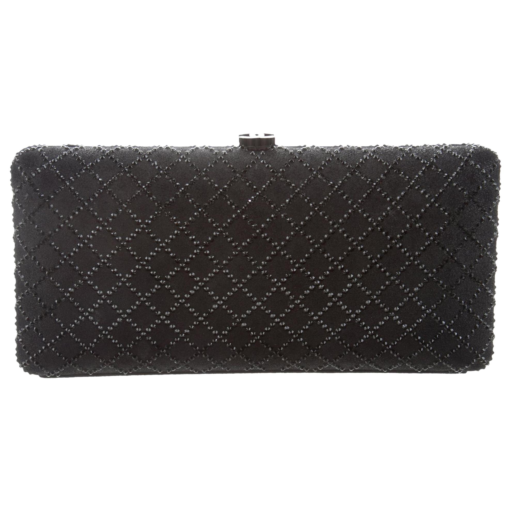 Chanel NEW Runway Black Crystal Leather Envelope Evening Clutch Bag in ...