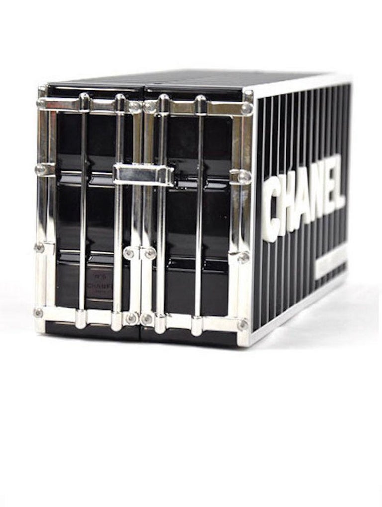 Chanel NEW Runway Black Silver Rectangle Box 2 in 1 Clutch Shoulder Bag ...
