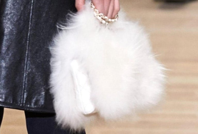 Chanel NEW Runway Winter White Fur CC Small Top Handle Satchel Shoulder ...