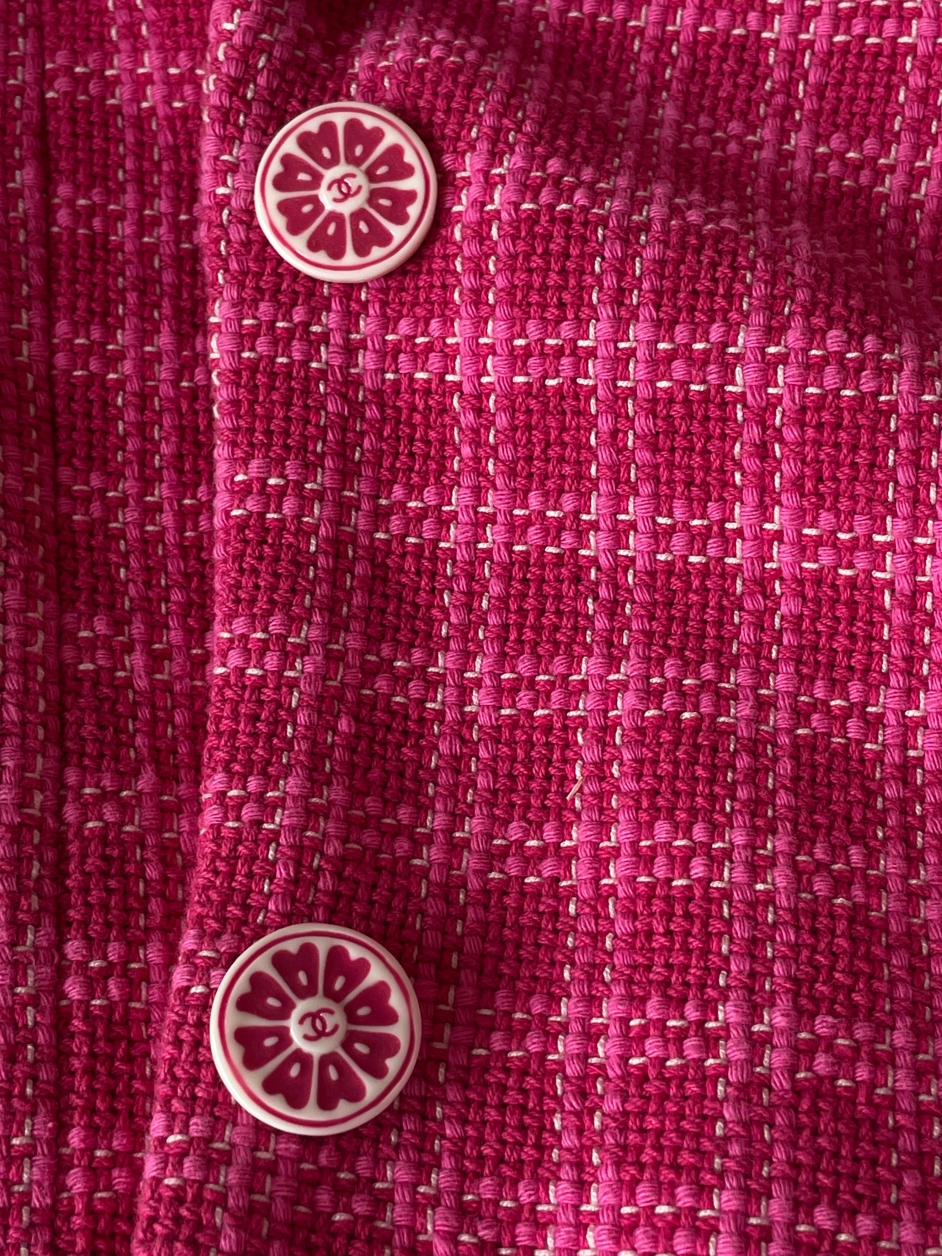 Chanel New Seoul Collection Fuchsia Tweed Jacket For Sale at 1stDibs