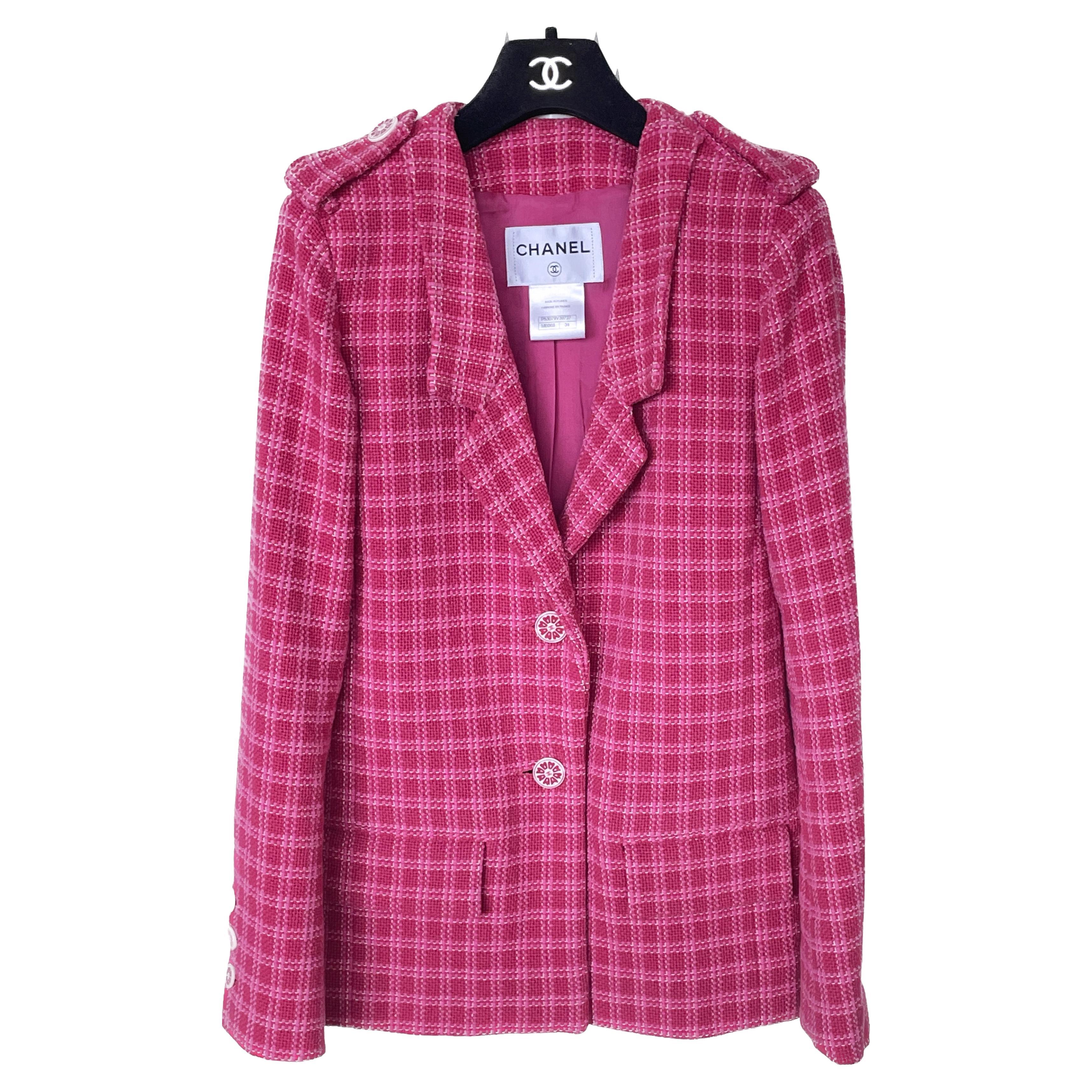 Chanel New Seoul Collection Fuchsia Tweed Jacket For Sale at 1stDibs