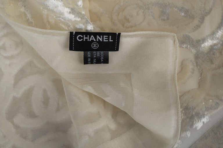 Chanel New Silk-Blend Logo Cream Stole For Sale at 1stDibs
