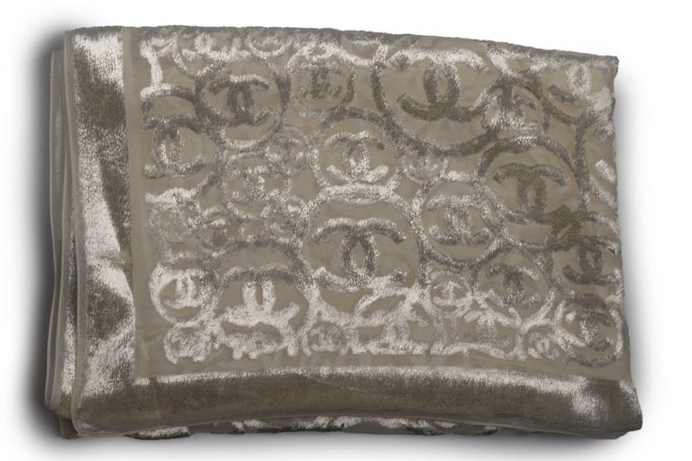 Chanel New Silk-Blend Logo Cream Stole For Sale at 1stDibs