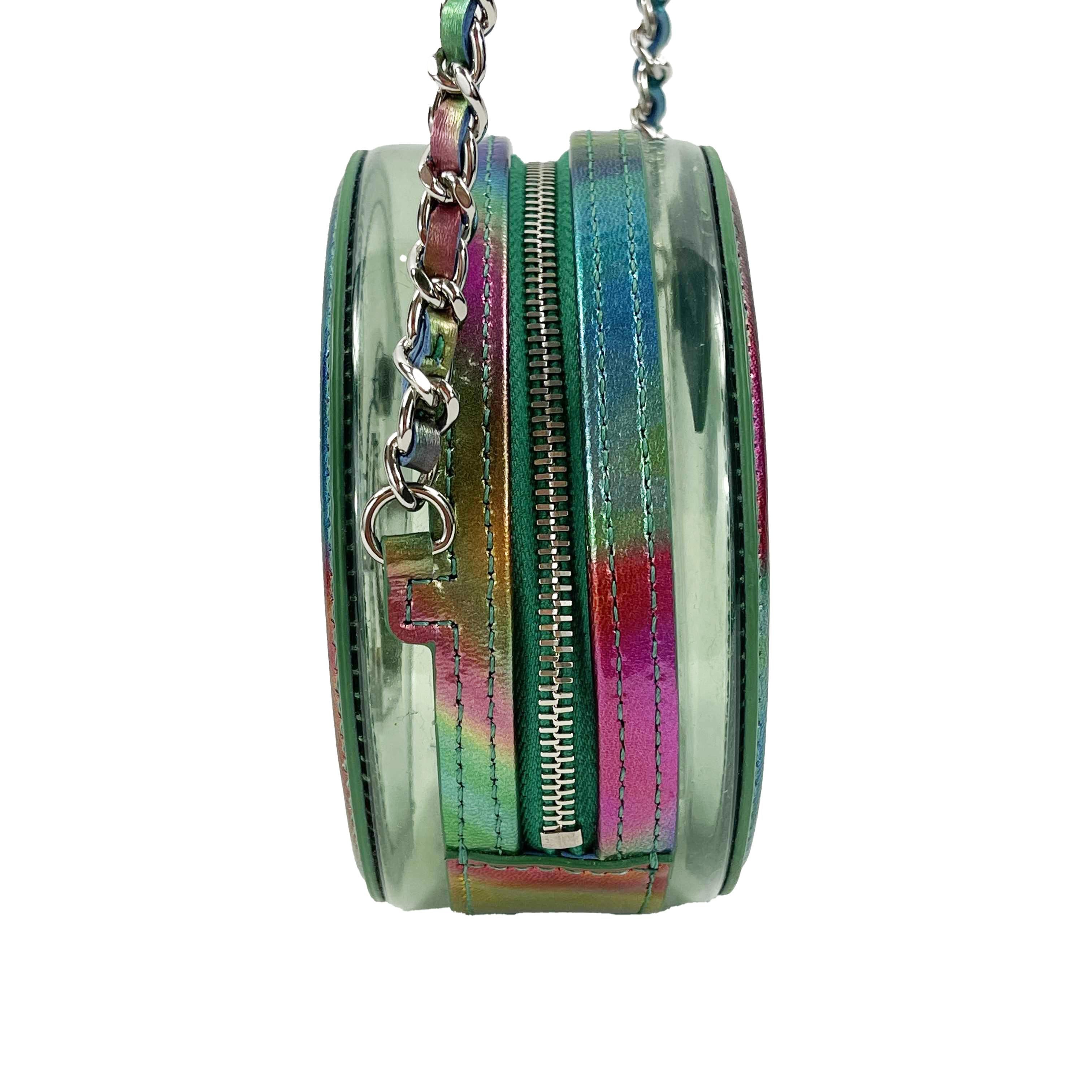 CHANEL New w/ Tags CC Rainbow PVC Round Mini Clutch with Chain ...