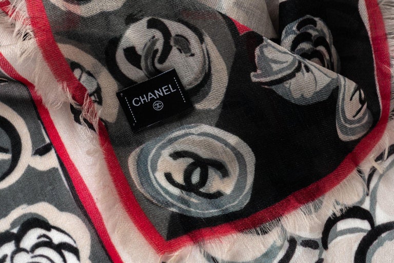 Chanel New White Camellia Cashmere Shawl For Sale at 1stDibs