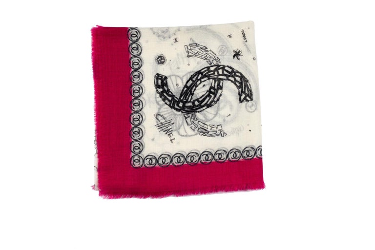 Chanel New White Fuchsia Cashmere Shawl For Sale at 1stDibs