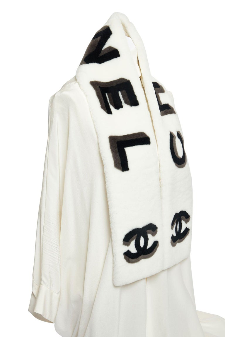 Chanel New White Sheepskin Three-Dimensional Letters Scarf For Sale at ...