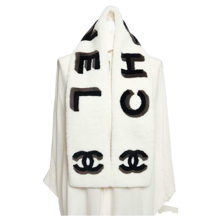 Chanel New White Sheepskin Three-Dimensional Letters Scarf For Sale at ...