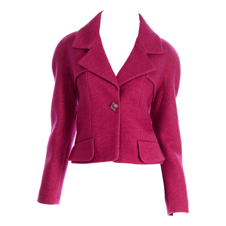 Chanel New With Tags 2018 Raspberry Pink Wool Blend Jacket Deadstock at ...
