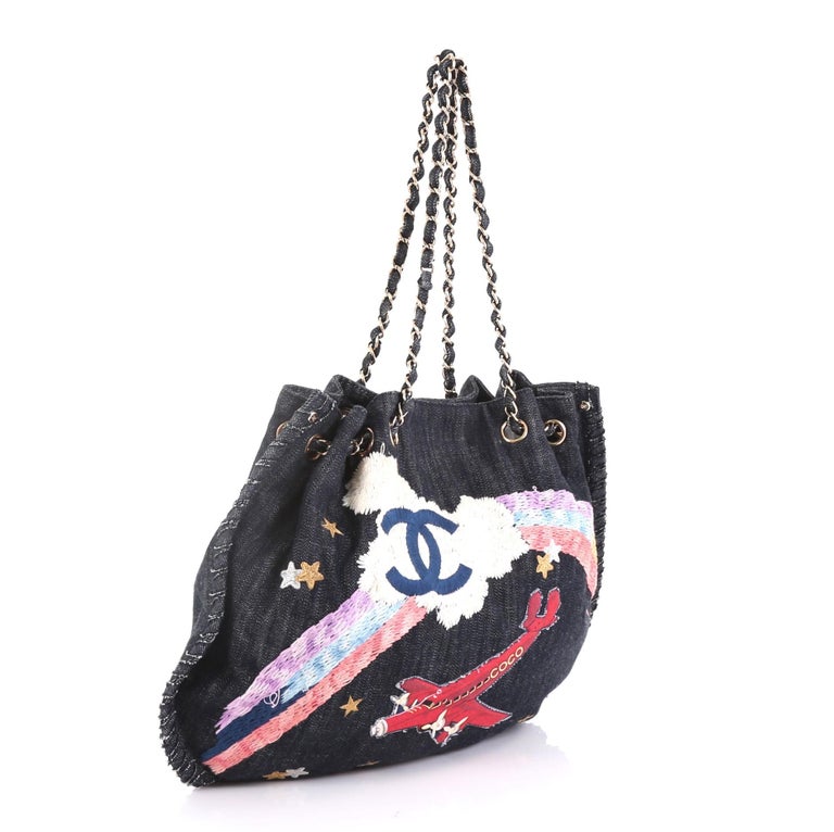 Chanel Night Flight Hobo Embroidered Denim Large at 1stDibs