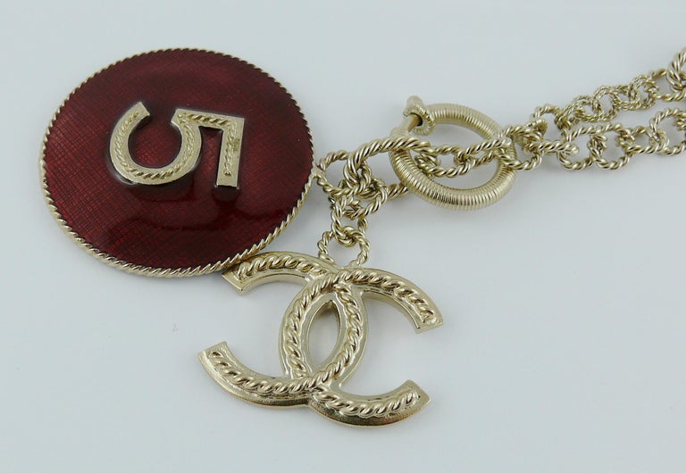 Chanel Number 5 Disc and CC Pendant Necklace For Sale at 1stDibs