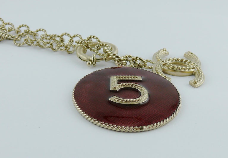 Chanel Number 5 Disc and CC Pendant Necklace For Sale at 1stDibs