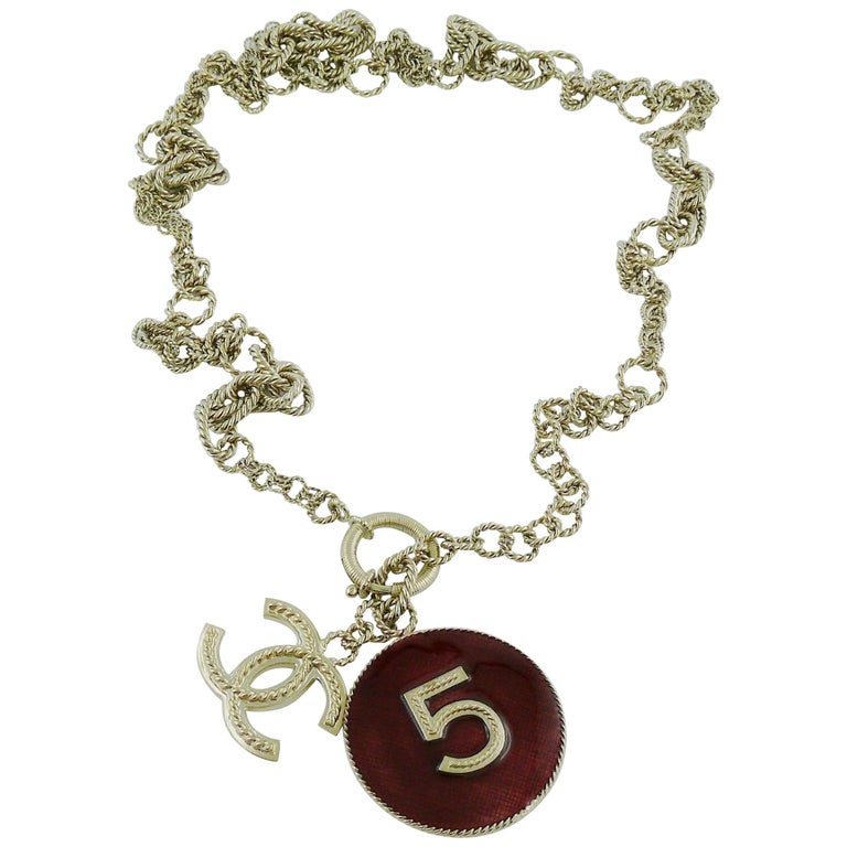 Chanel Number 5 Disc and CC Pendant Necklace For Sale at 1stDibs