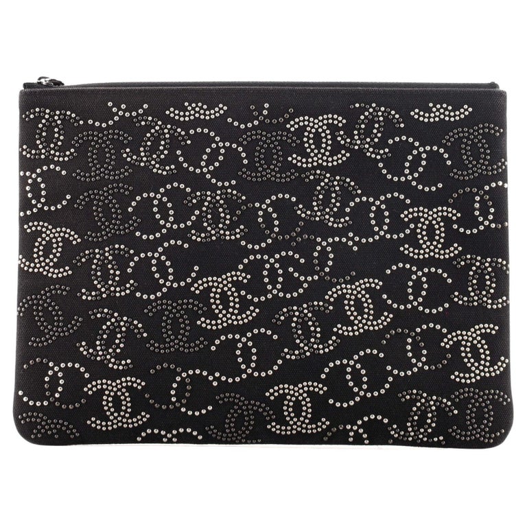 Chanel O Case Clutch CC Studded Canvas Medium at 1stDibs