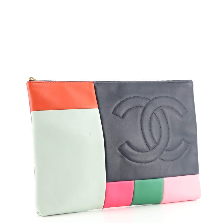 Chanel O Case Clutch Colorblock Leather Large For Sale at 1stDibs