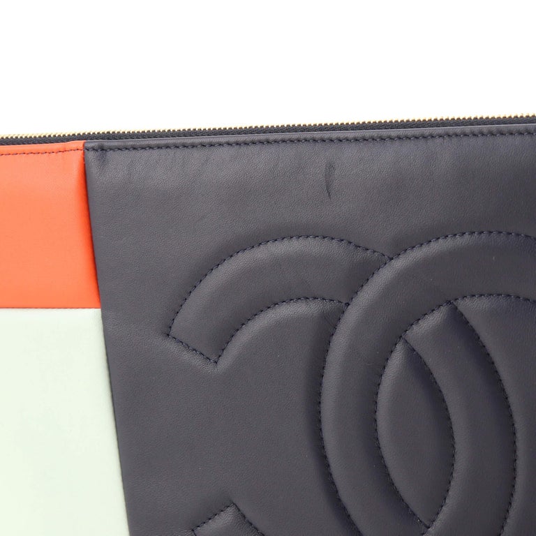 Chanel O Case Clutch Colorblock Leather Large For Sale at 1stDibs