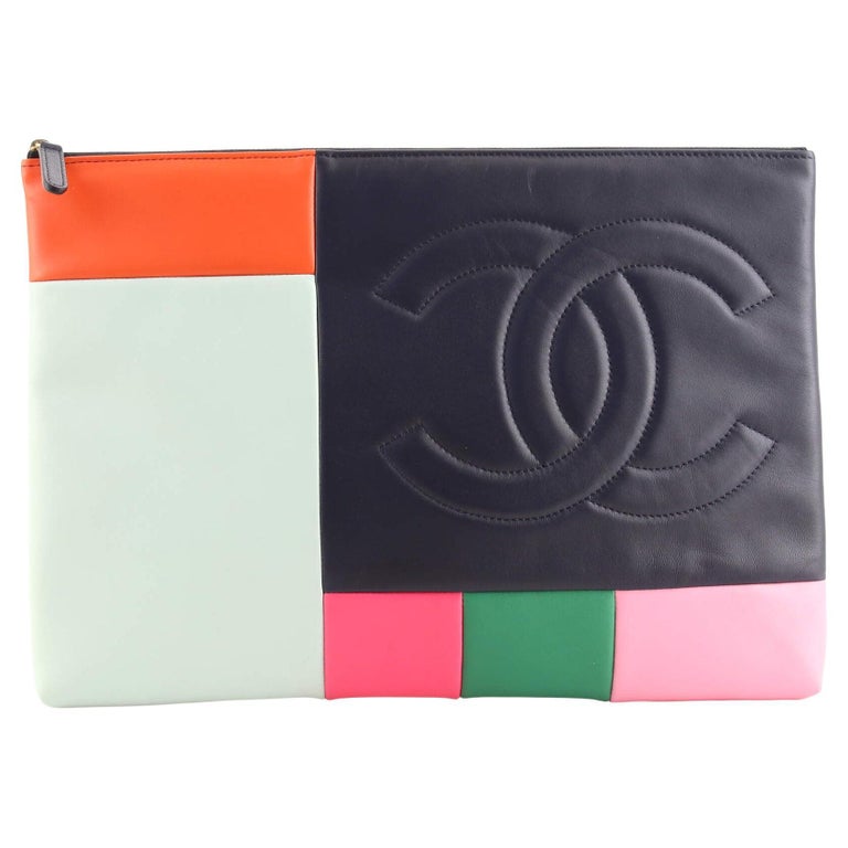 Chanel O Case Clutch Colorblock Leather Large For Sale at 1stDibs