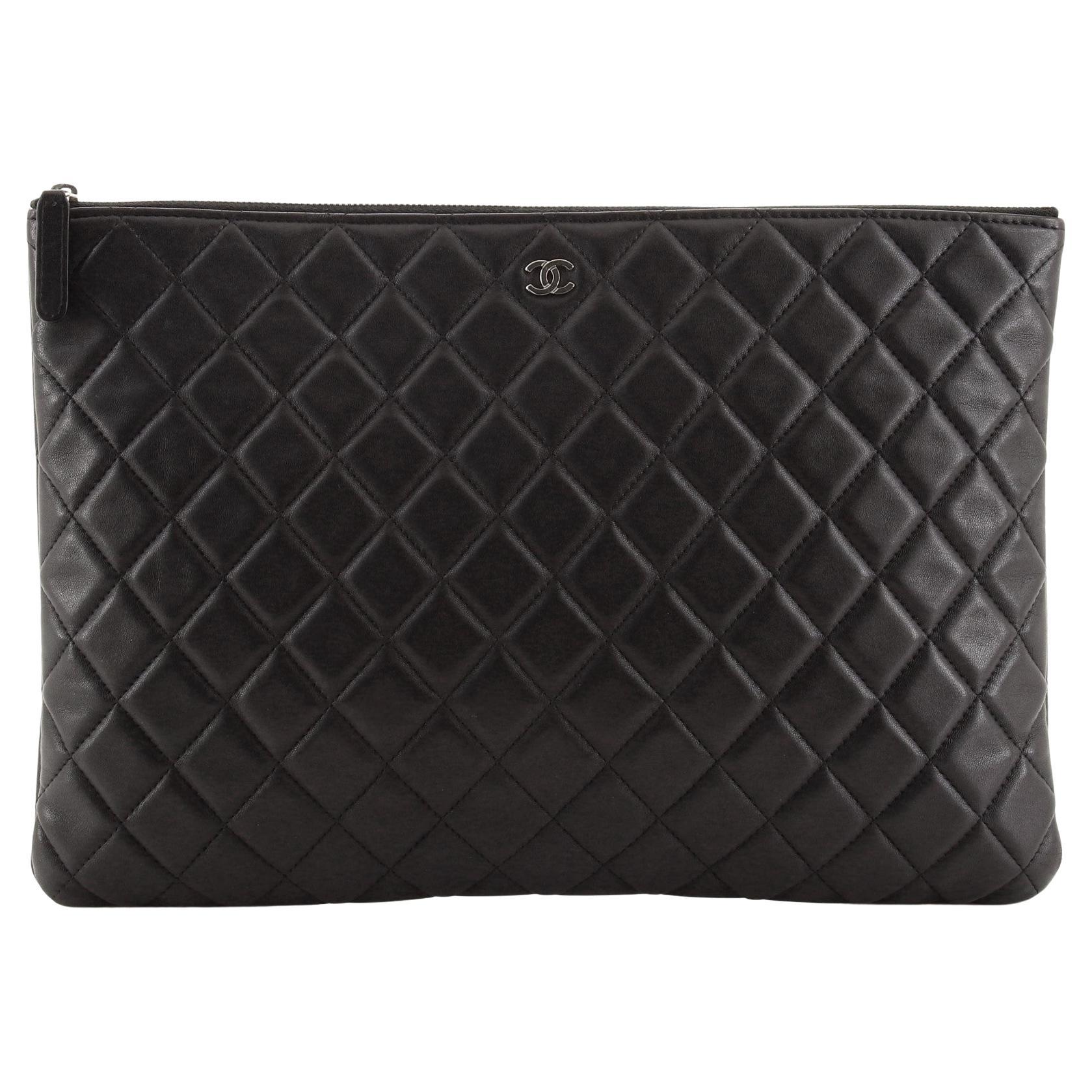 Chanel Mademoiselle Vintage O Case Clutch Quilted Sheepskin Mini at 1stDibs