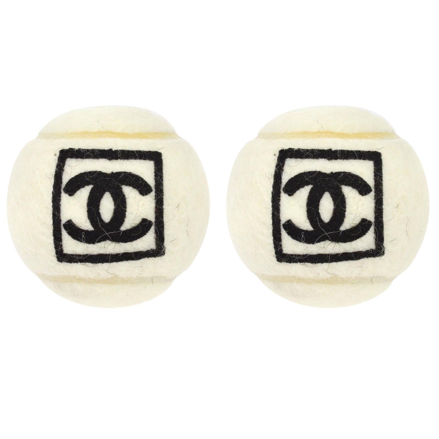 Chanel Off White Black CC Logo Sports Game Novelty Tennis Ball - A Pair ...