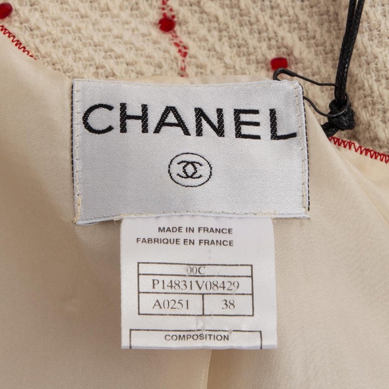 CHANEL off-white and red cotton EMBELLISHED TWEED Jacket 38 S at 1stDibs