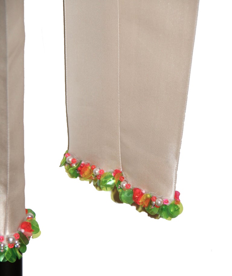 Chanel Off-White Silk Pant Suit Embroidered with Multicolored Beads at ...