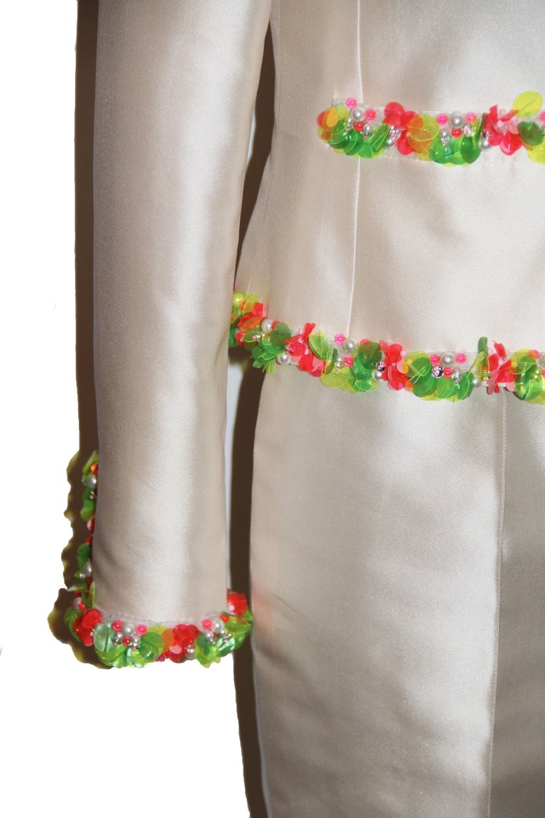 Chanel Off-White Silk Pant Suit Embroidered with Multicolored Beads at ...