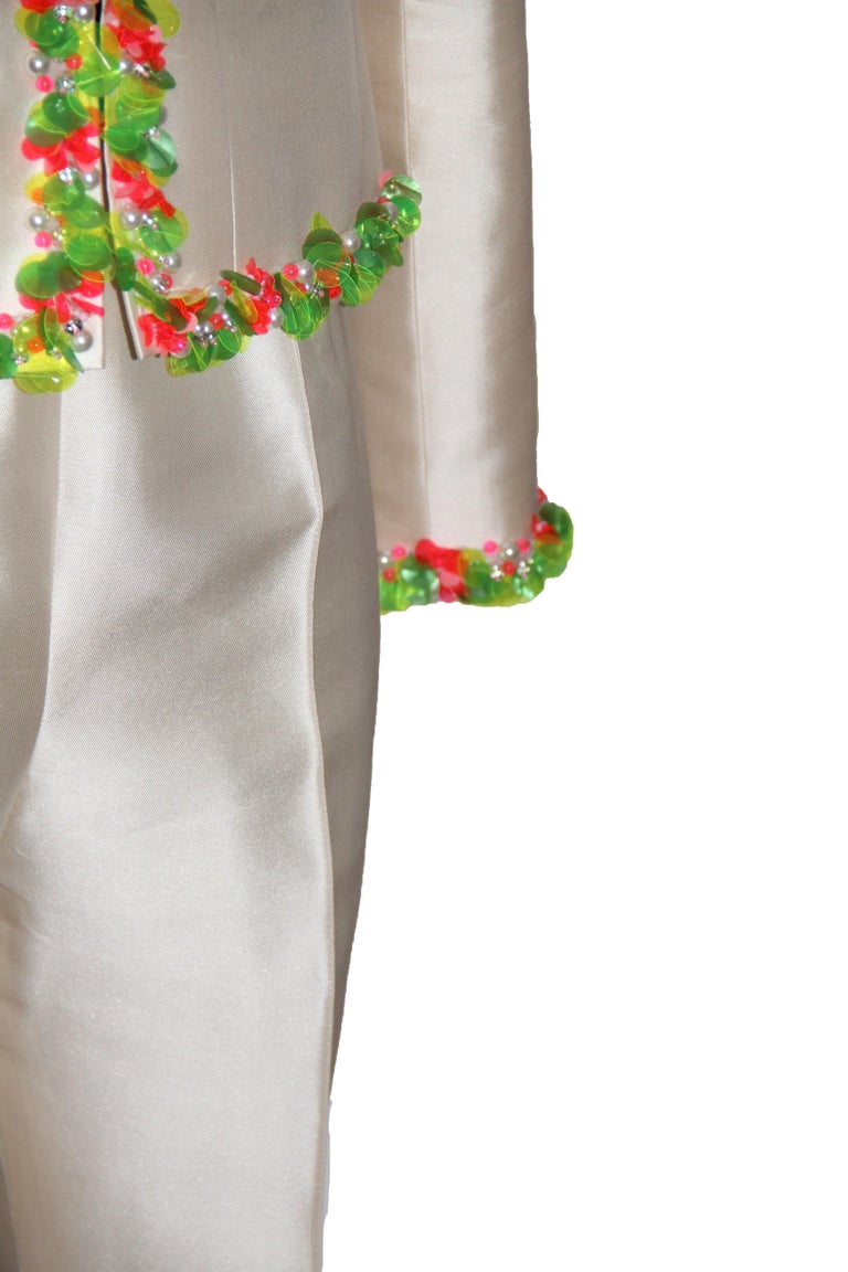 Chanel Off-White Silk Pant Suit Embroidered with Multicolored Beads at ...