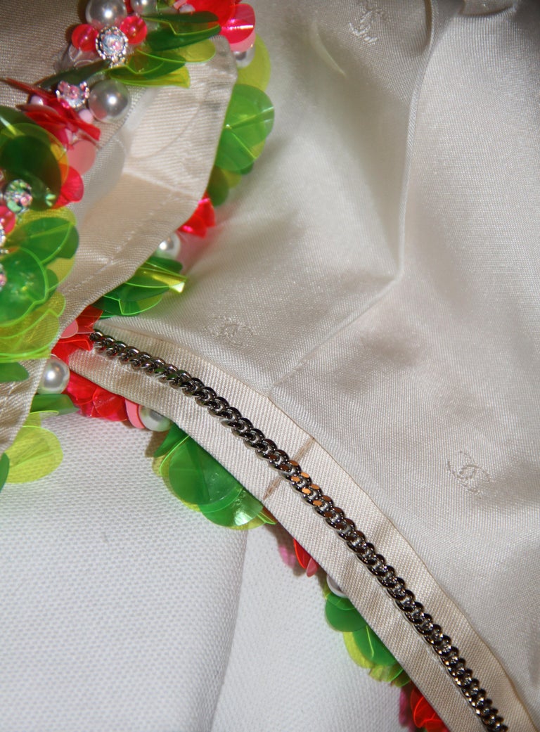 Chanel Off-White Silk Pant Suit Embroidered with Multicolored Beads at ...