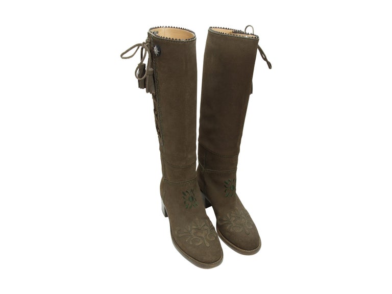 Chanel Olive Green Pre-Fall 2015 Boots Suede Boots at 1stDibs | olive ...