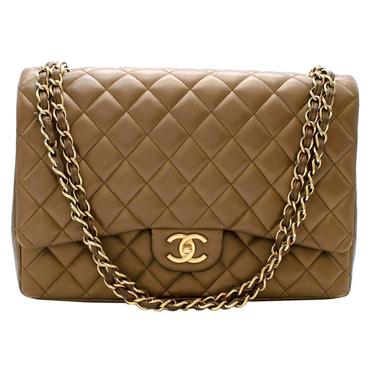 Chanel Olive Lambskin Maxi Double Flap Bag For Sale at 1stDibs