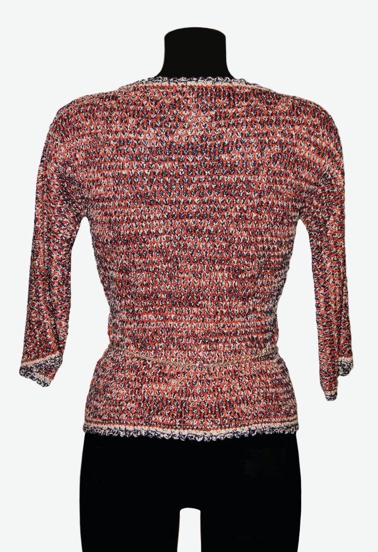 Chanel Orange and Navy Knit Sweater Top at 1stDibs