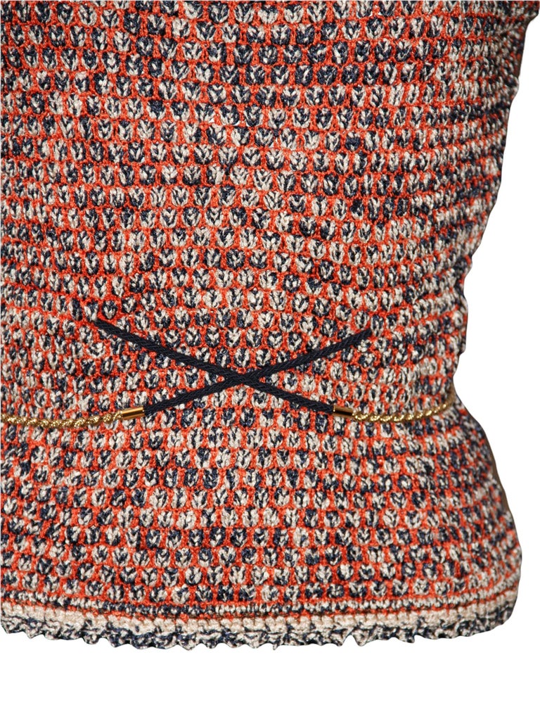 Chanel Orange and Navy Knit Sweater Top at 1stDibs