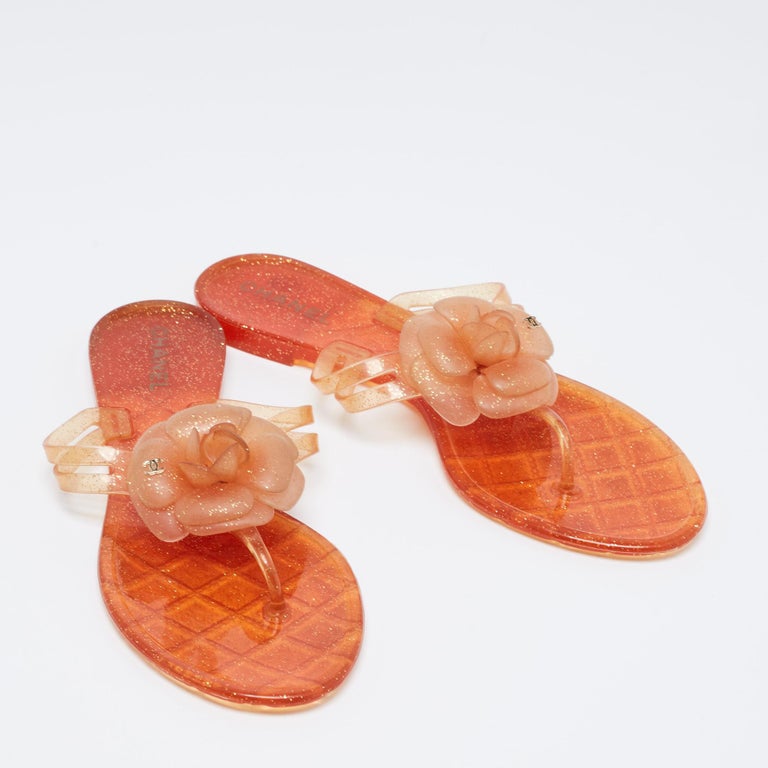 Chanel Orange Jelly Camellia Thong Flats Size 41 at 1stDibs