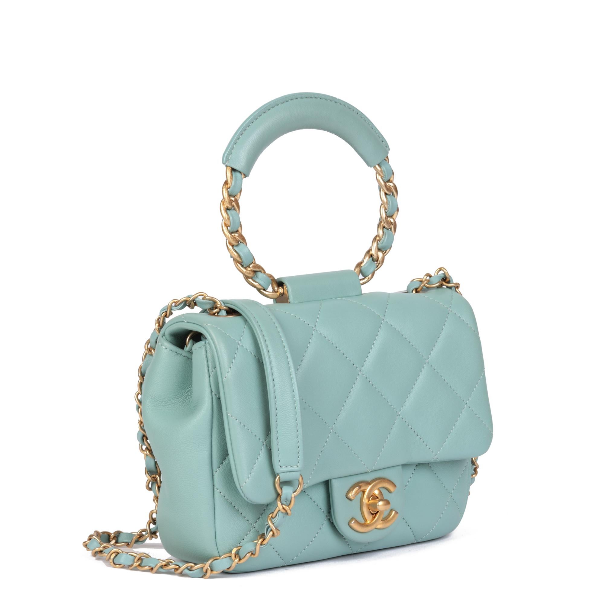 CHANEL Pale Blue Quilted Lambskin In The Loop Top Handle Mini Flap Bag ...