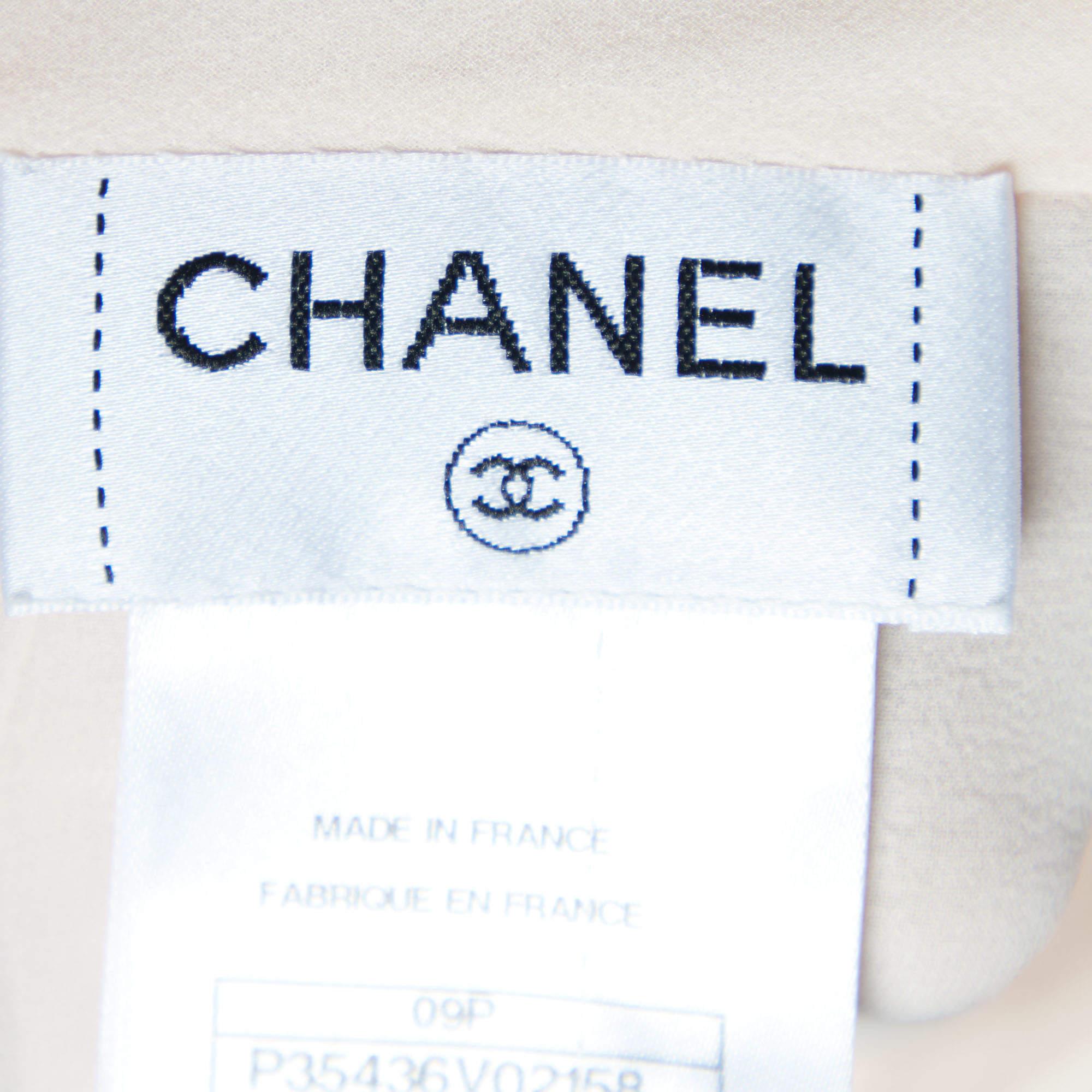 Chanel Pale Pink Silk Embellished Button Front Blouse M For Sale at 1stDibs