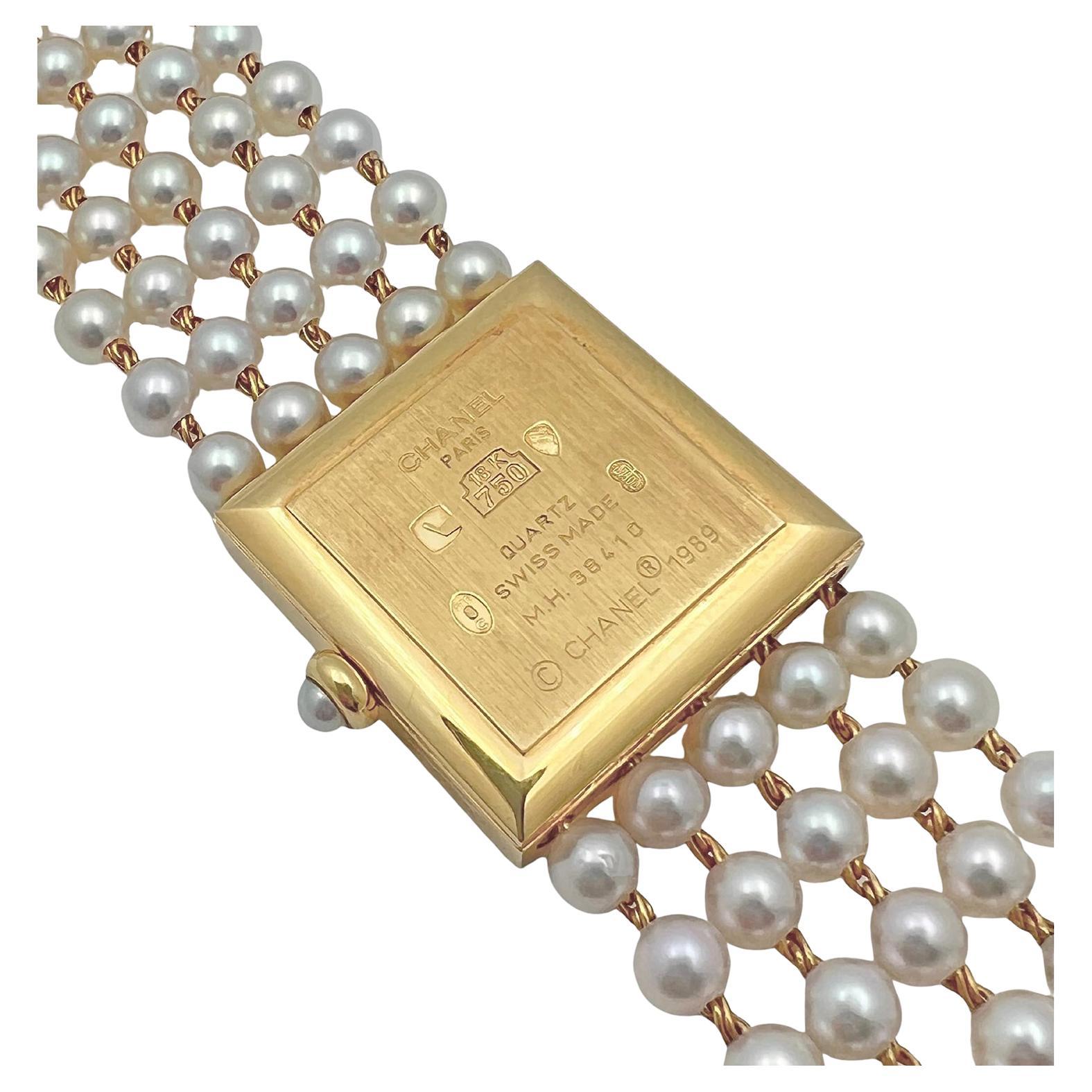 Chanel Paris 18k Yellow Gold Pearl Mademoiselle Watch For Sale at 1stDibs